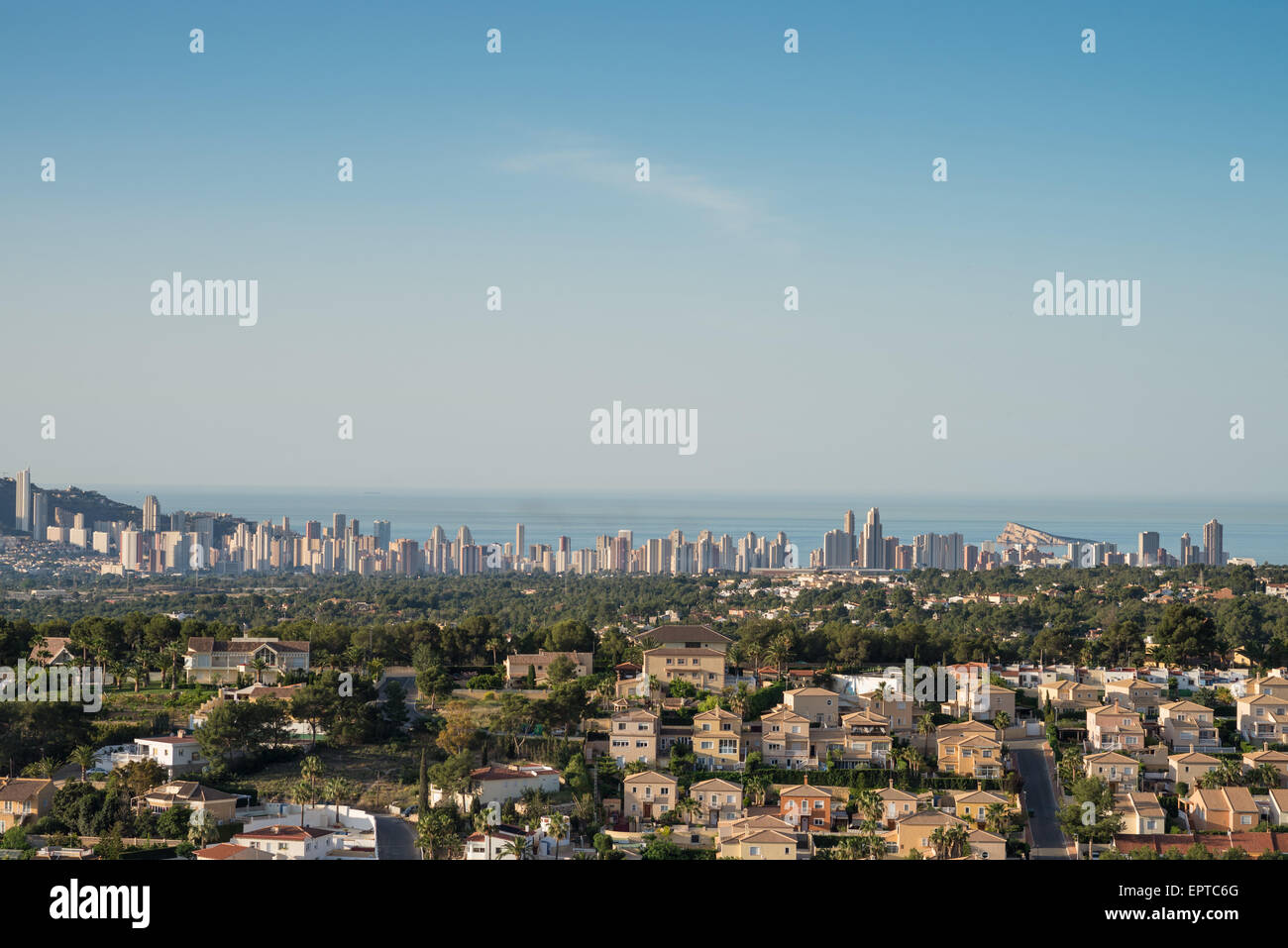 The skyline of Benidorm and its surrounding residential areas Stock ...
