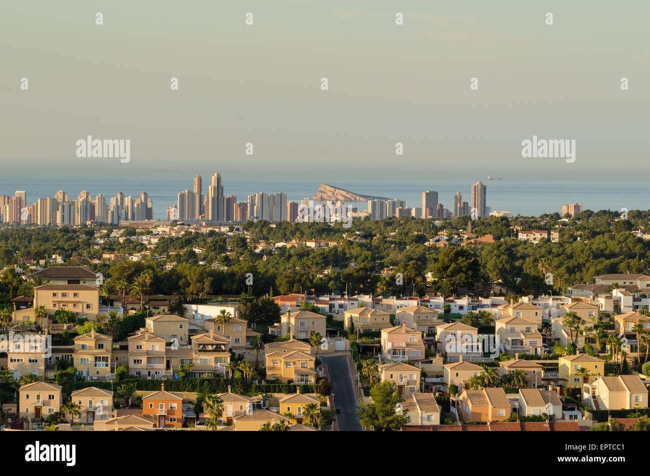 The skyline of Benidorm and its surrounding residential areas Stock ...