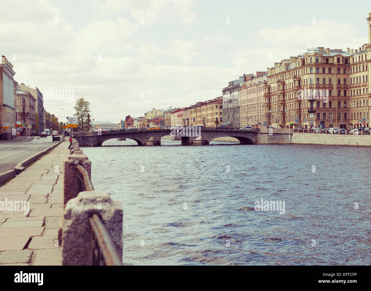 embankment and bridge of Fontanka river, Saint Petersburg Stock Photo ...