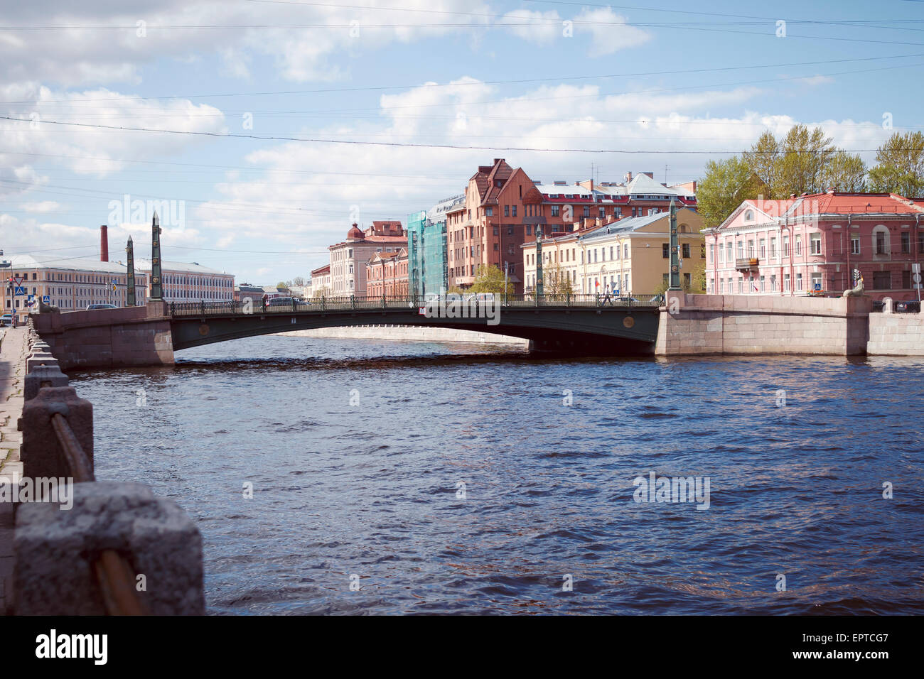 Egyptian bridge at Saint Petersburg, Russia. Fontanka river Stock Photo ...