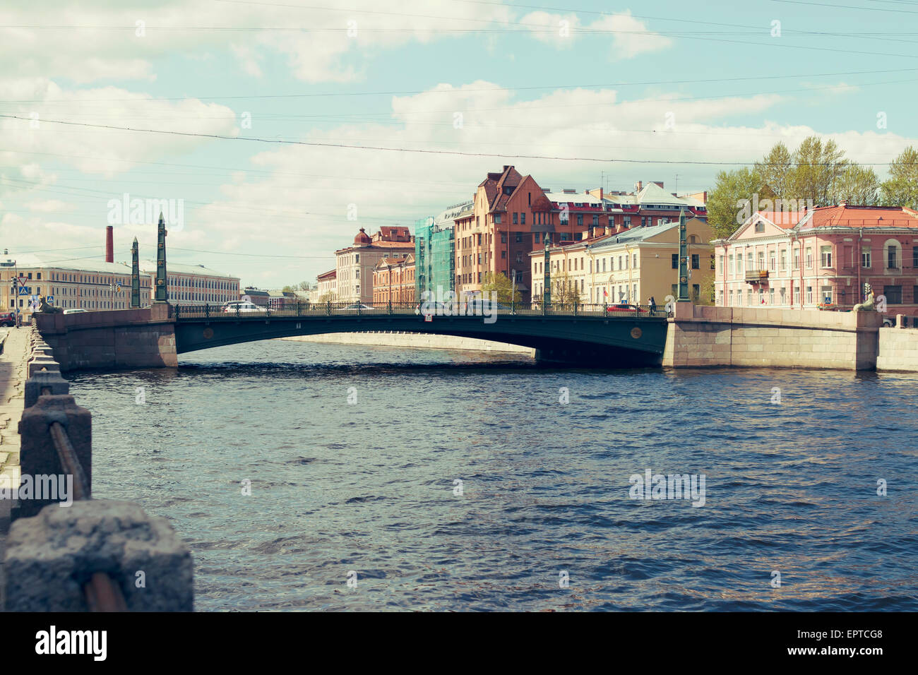 Egyptian bridge at Saint Petersburg, Russia. Fontanka river Stock Photo ...