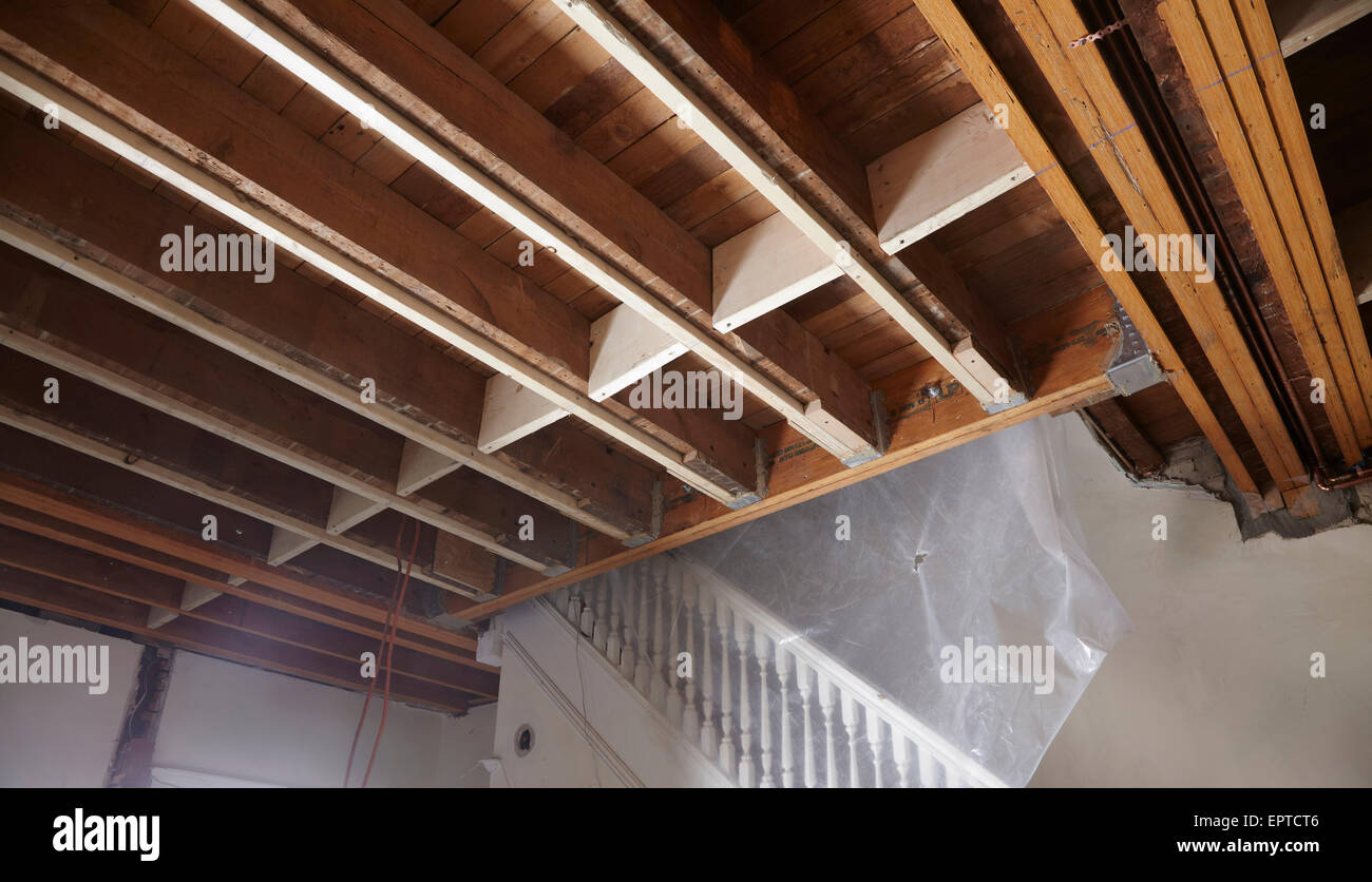 Ceiling Joists and Staircase of Home Under Construction Stock Photo - Alamy