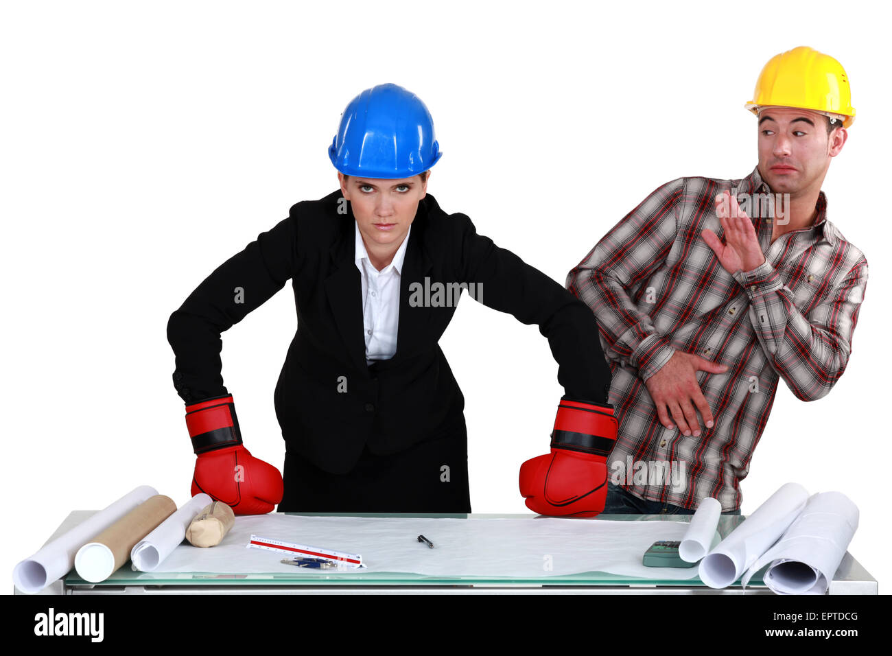Fight between architect and builder Stock Photo - Alamy