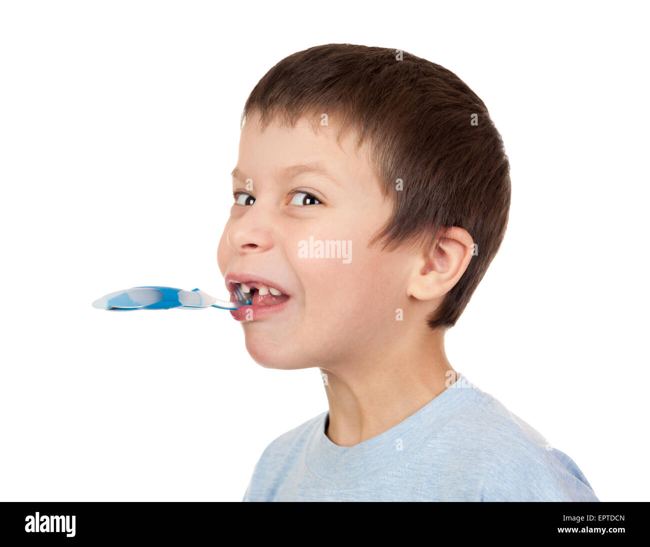grimacing boy portrait on white background Stock Photo - Alamy