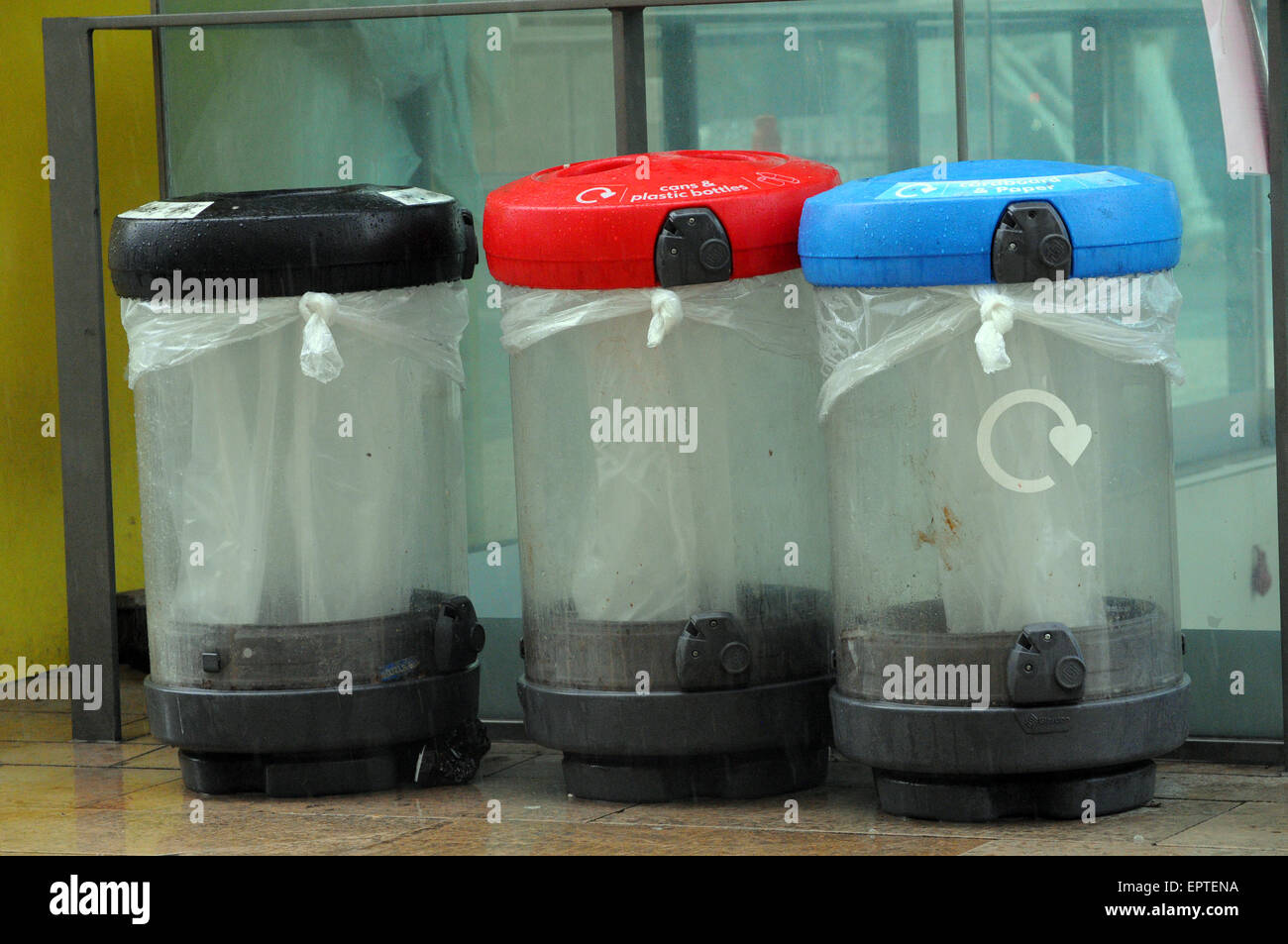 Plastic see through rubbish bins Stock Photo - Alamy
