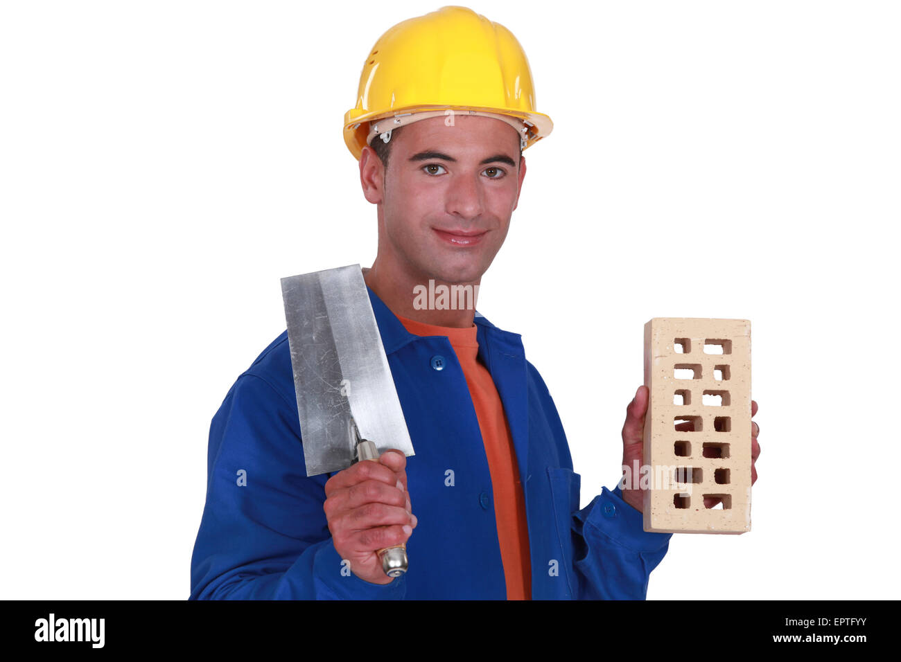 Mason on white background Stock Photo - Alamy