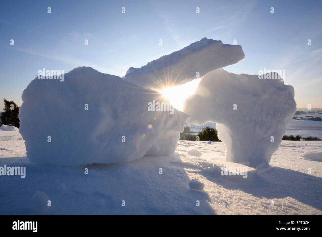 Sun through Broken Ice on Meadow in Winter, Upper Palatinate, Bavaria ...