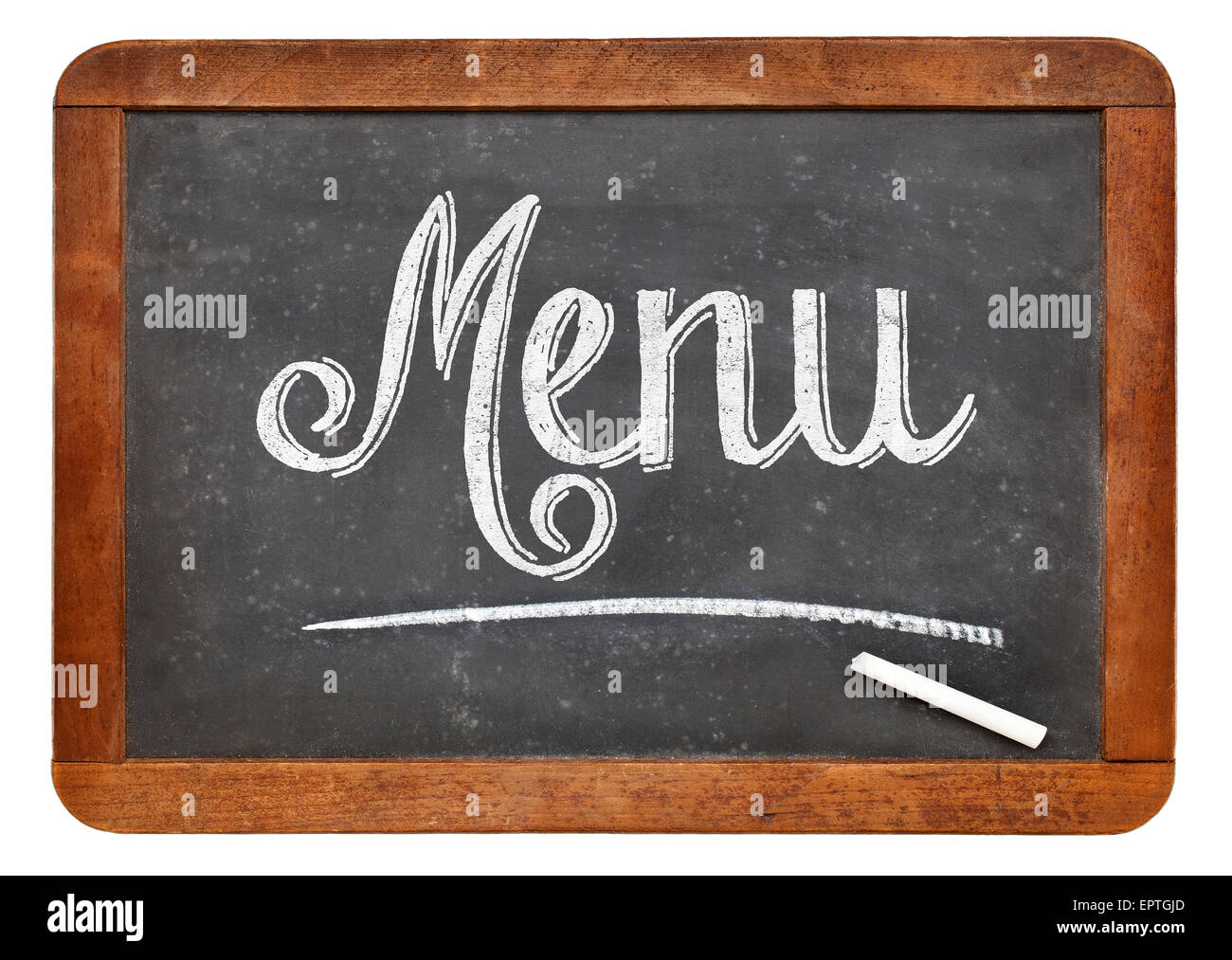 menu sign on a vintage slate blackboard isolated on white Stock Photo ...