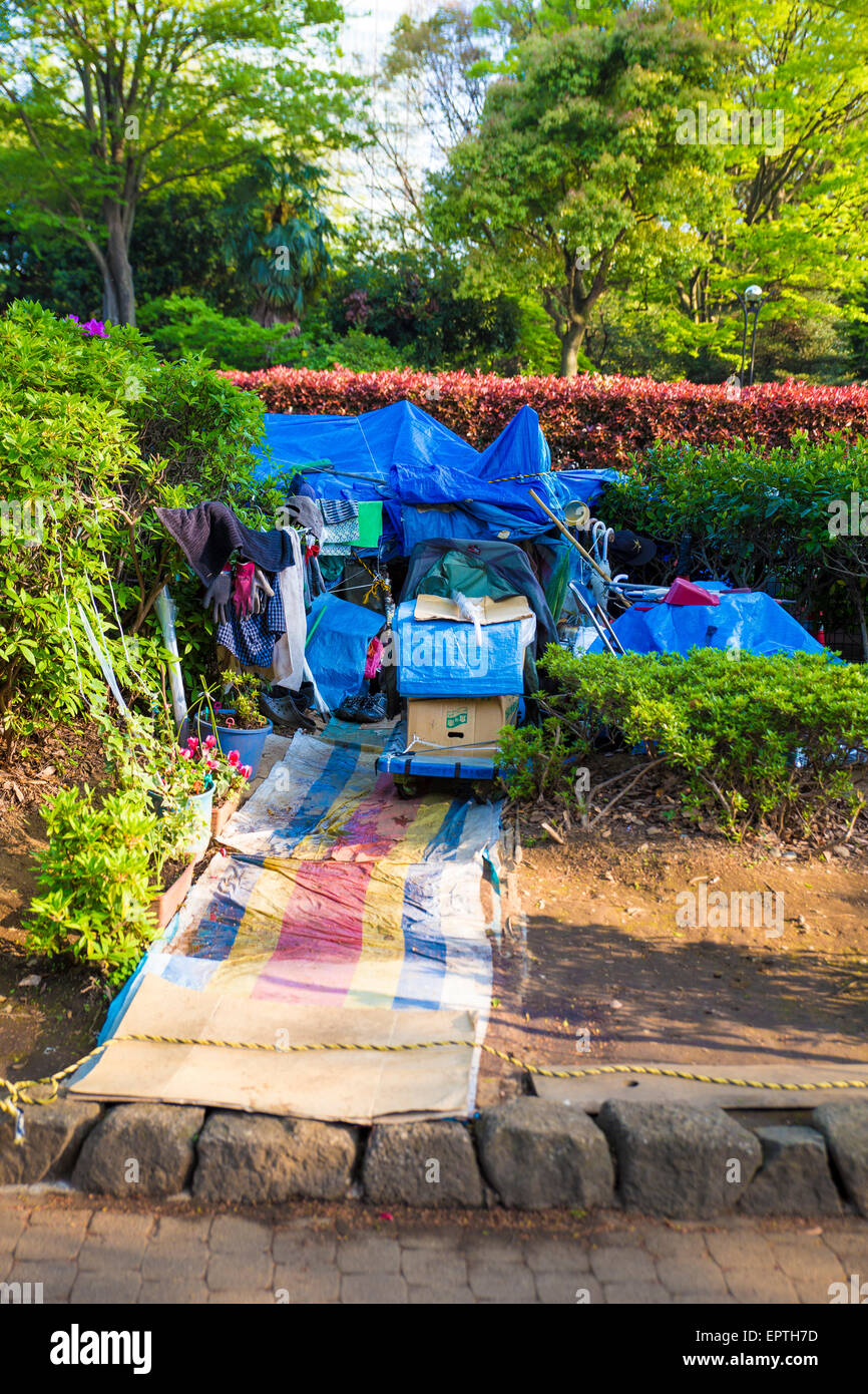 A homeless person's shelter in a park in Tokyo Japan Stock Photo - Alamy