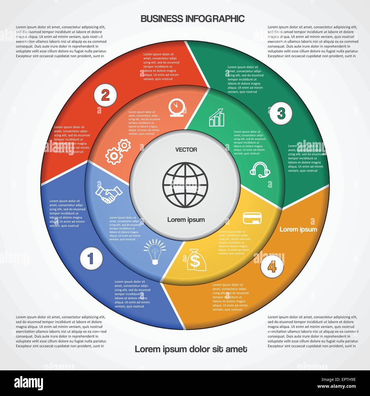 Business circular infographic template with text areas on four ...