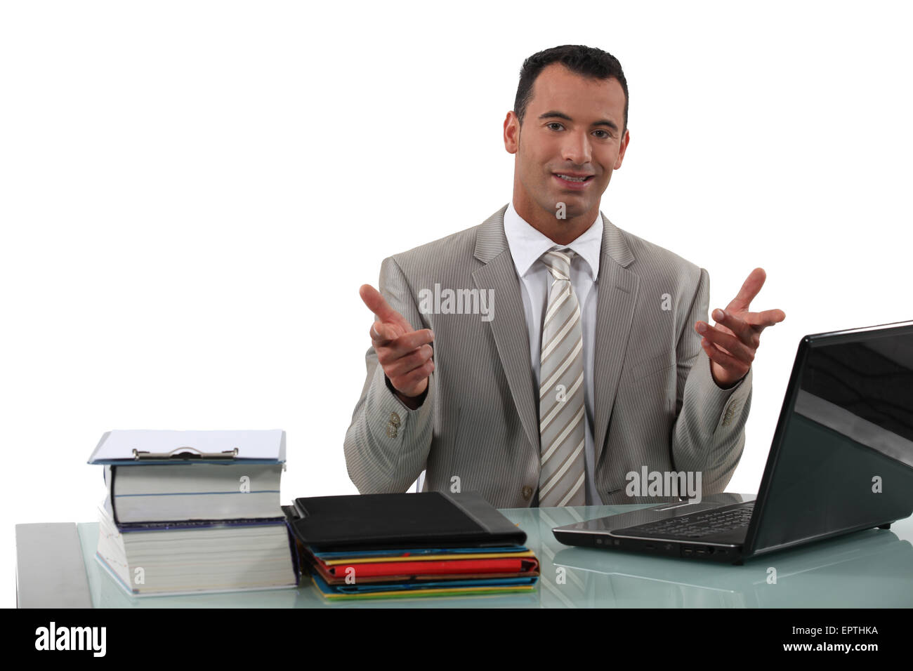 Arrogant businessman sat desk hi-res stock photography and images - Alamy