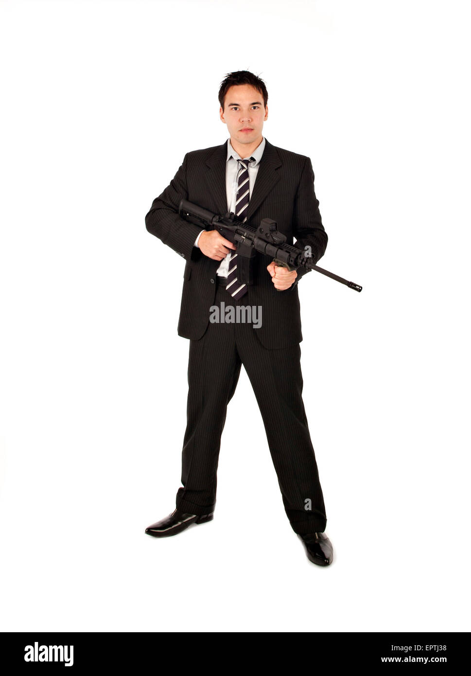 White man standing with an AR-15 Semi automatic gun Stock Photo - Alamy