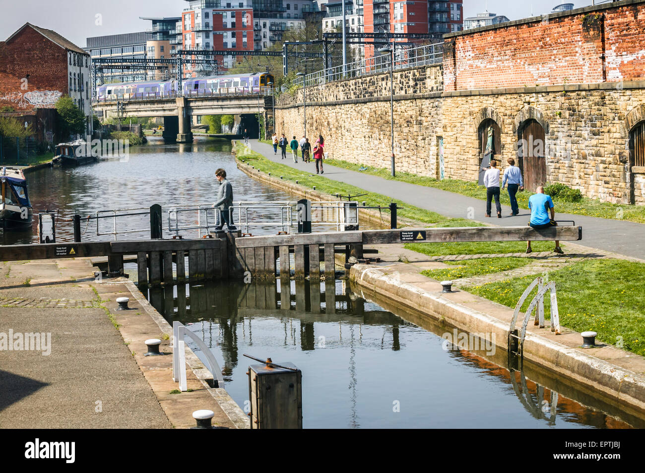 Man Sitting on Lock Gates Leeds and Liverpool Canal,Leeds,West ...