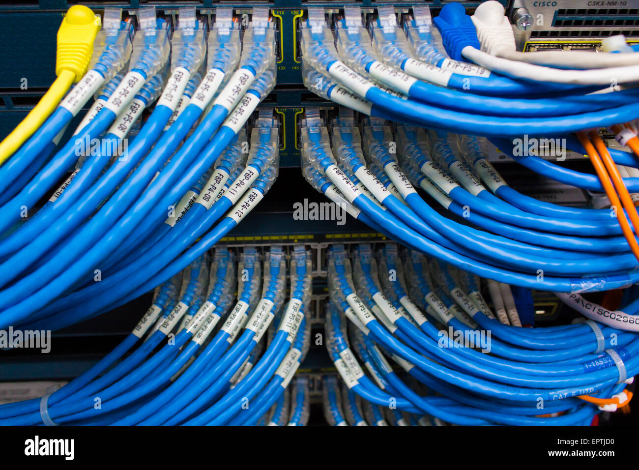 Lights and connections on network server Stock Photo - Alamy