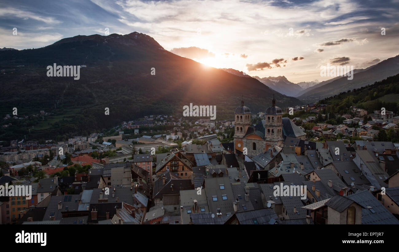 Sunset on the city of Briancon , France Stock Photo - Alamy