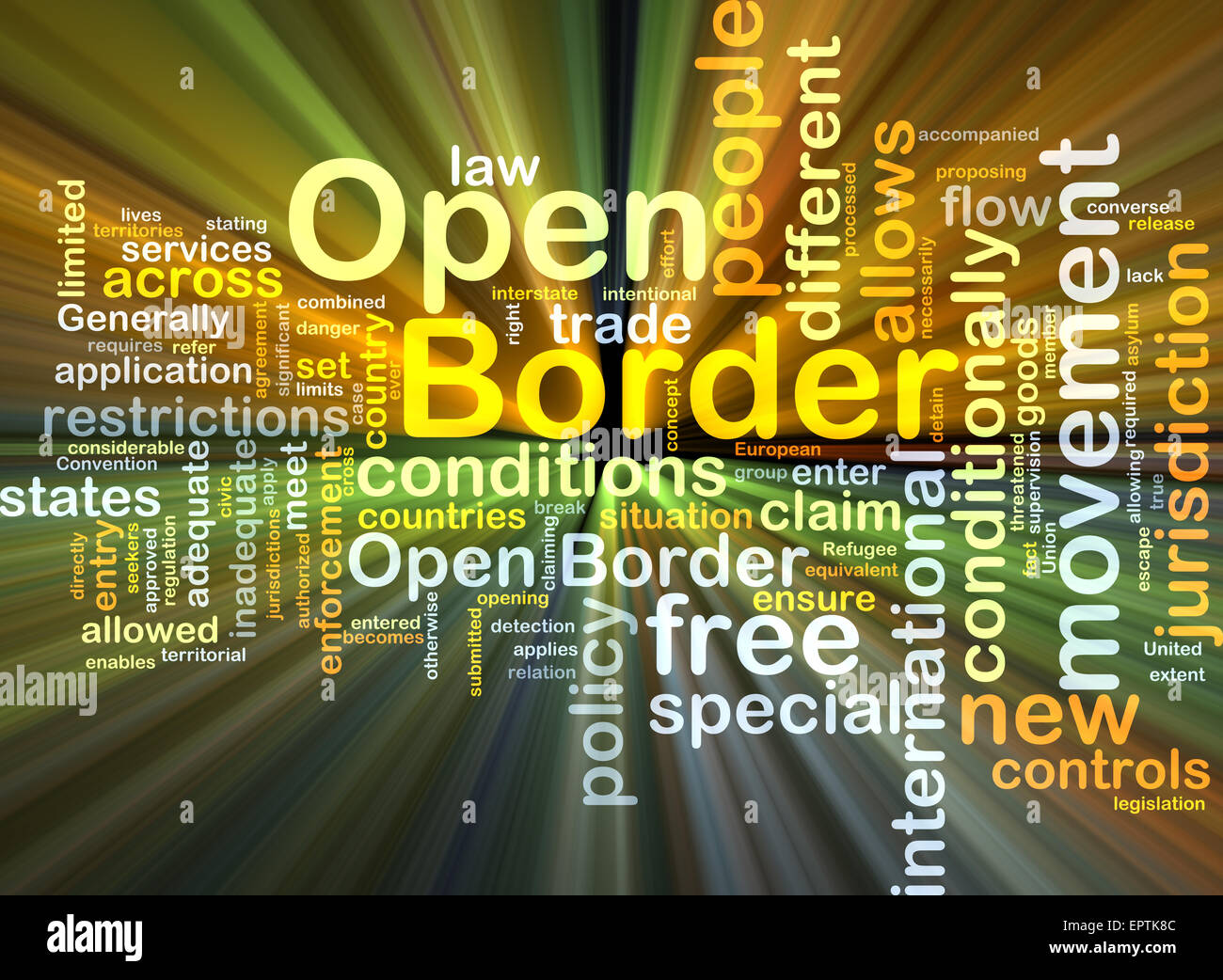 Background concept wordcloud illustration of open border glowing light ...