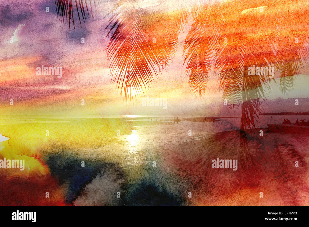 Abstract tropical landscape in jungle with palm trees Stock Photo - Alamy