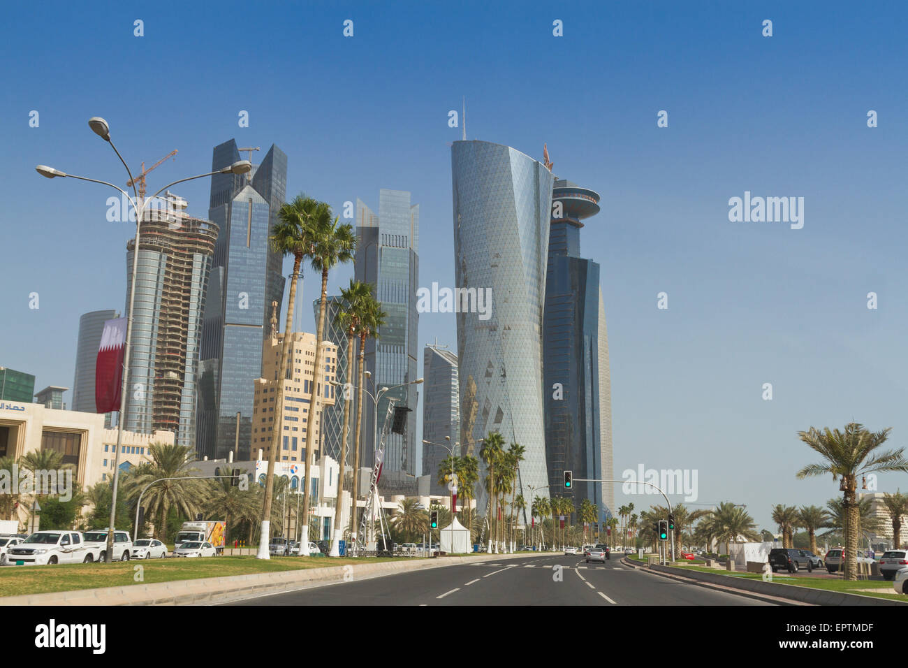Doha skyscrapers - seen from Al Corniche Street in Al Dafna Doha Qatar ...