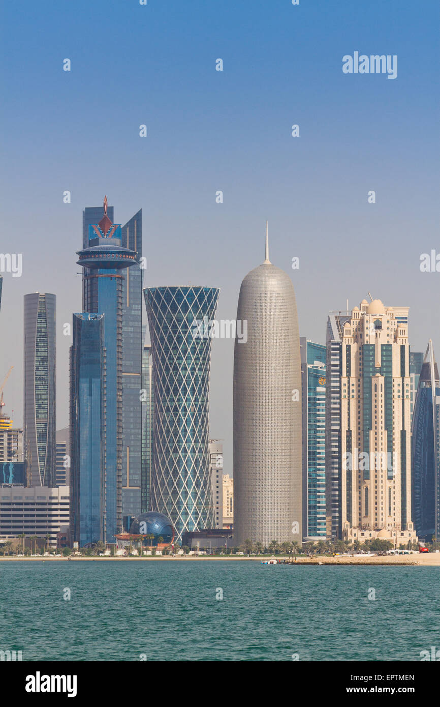 Doha skyscrapers - World Trade Centre, Tornado Tower & Burj Qatar Stock ...