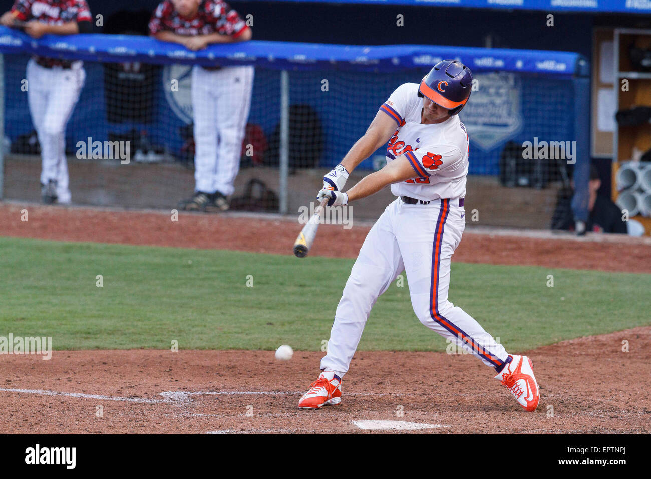 outfielder Reed Rohlman (26) of the Clemson Tigers chops this pitch to ...