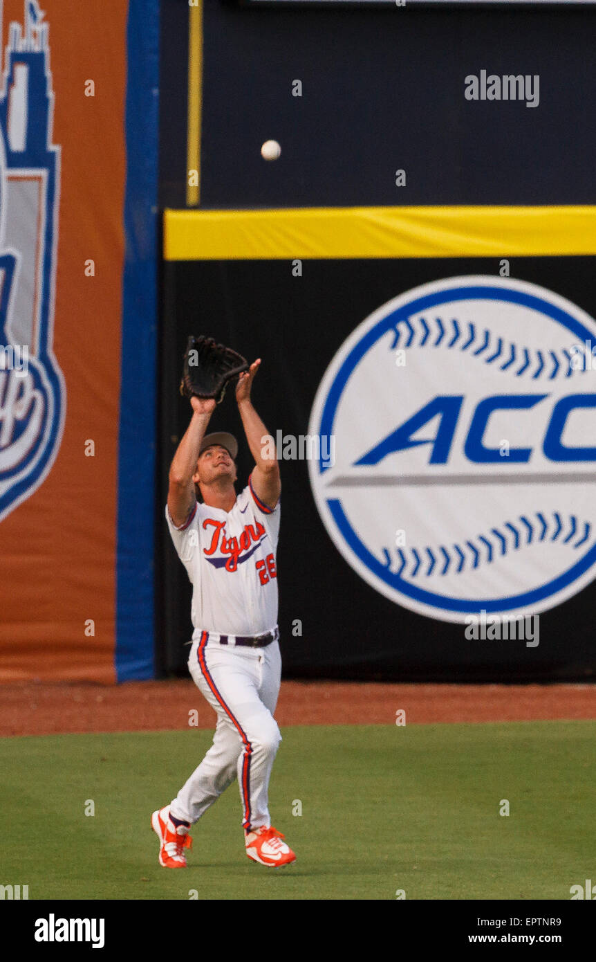 outfielder Reed Rohlman (26) of the Clemson Tigers makes the second out ...