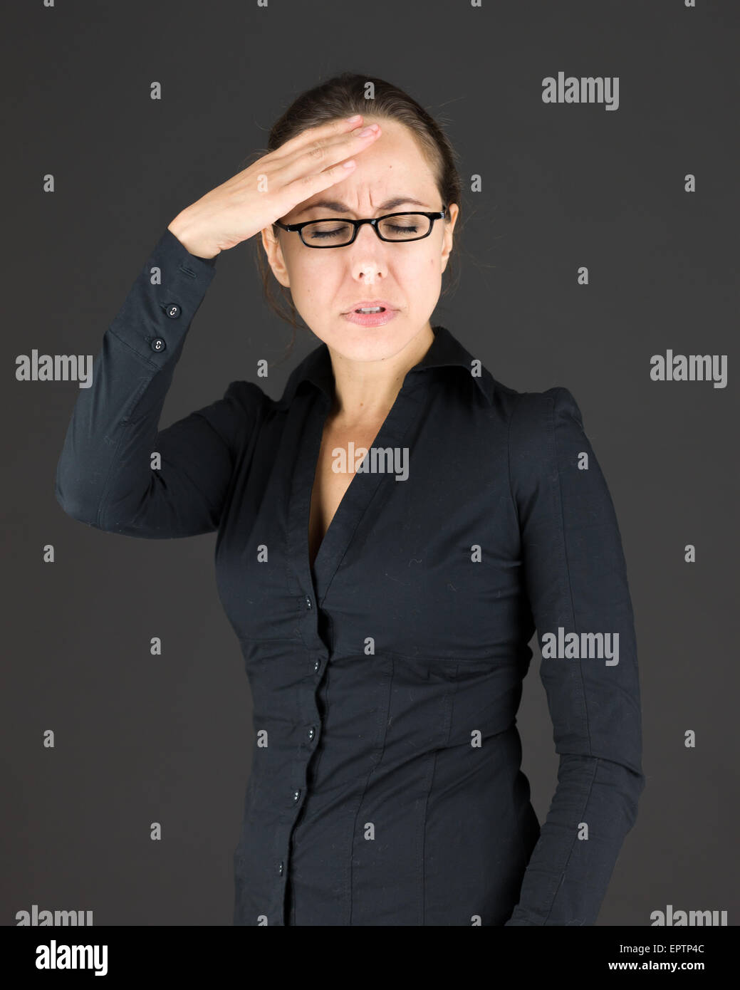 Model in studio isolated on plain grey background Stock Photo - Alamy