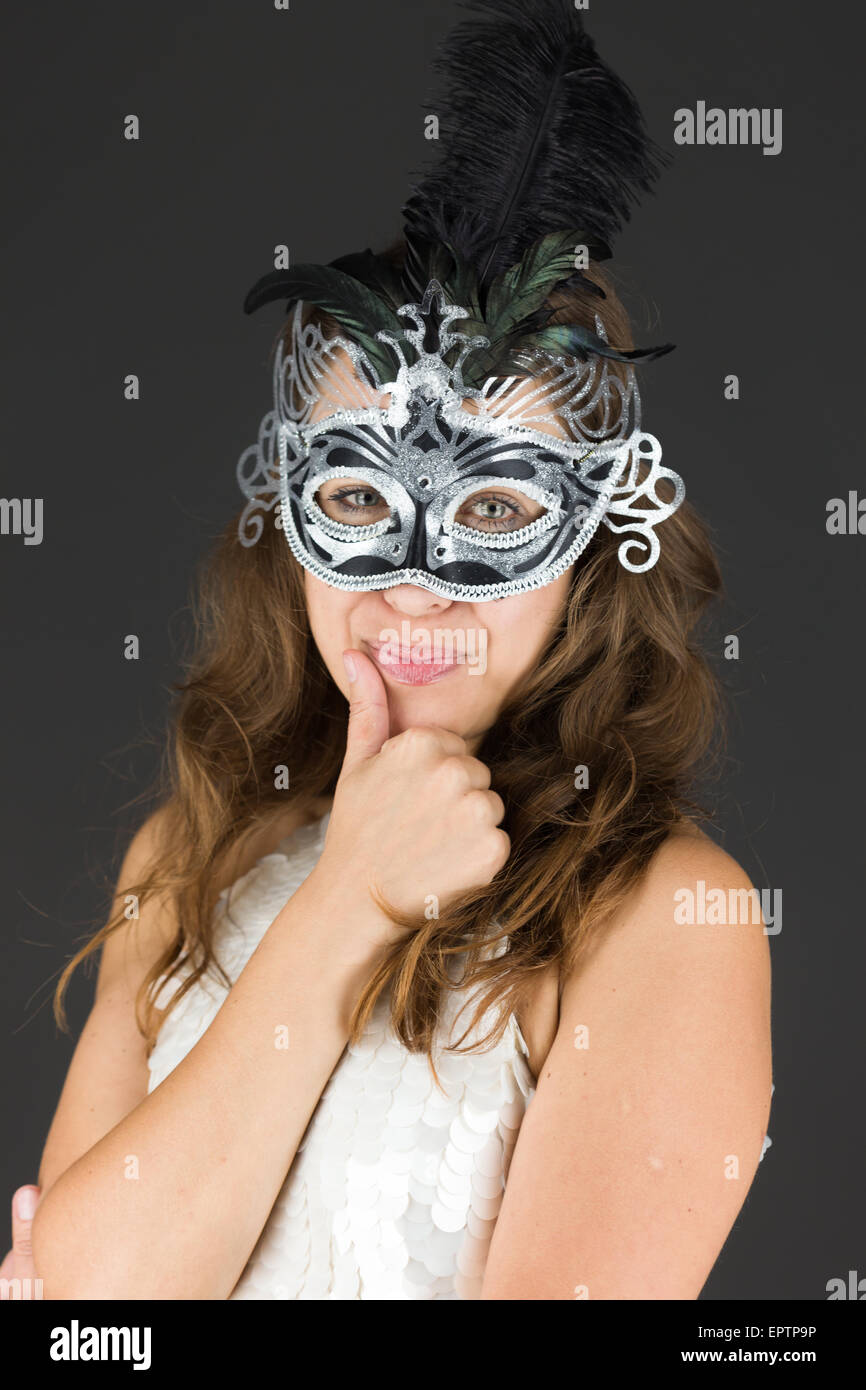 Model in studio isolated on plain grey background Stock Photo - Alamy