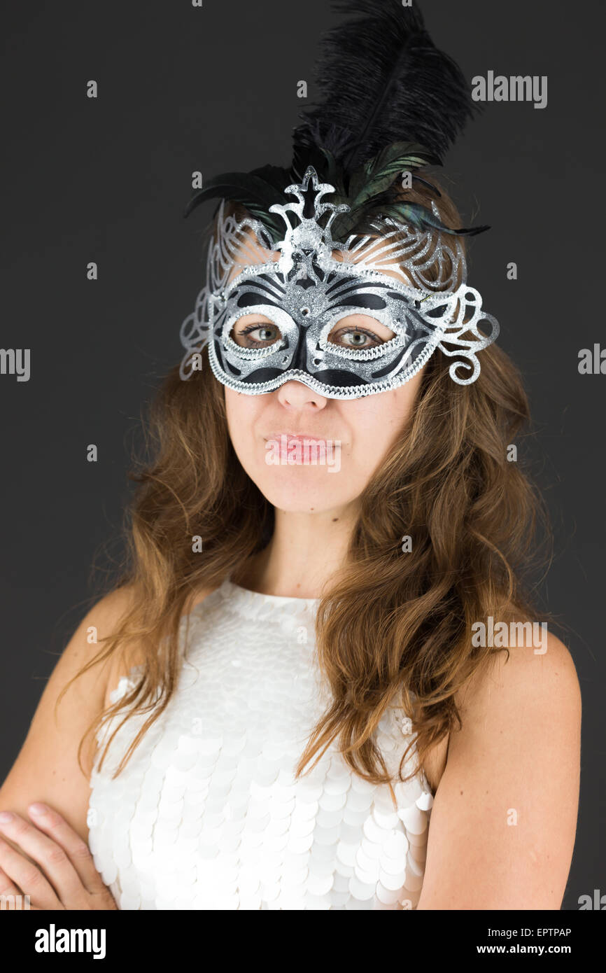 Model in studio isolated on plain grey background Stock Photo - Alamy