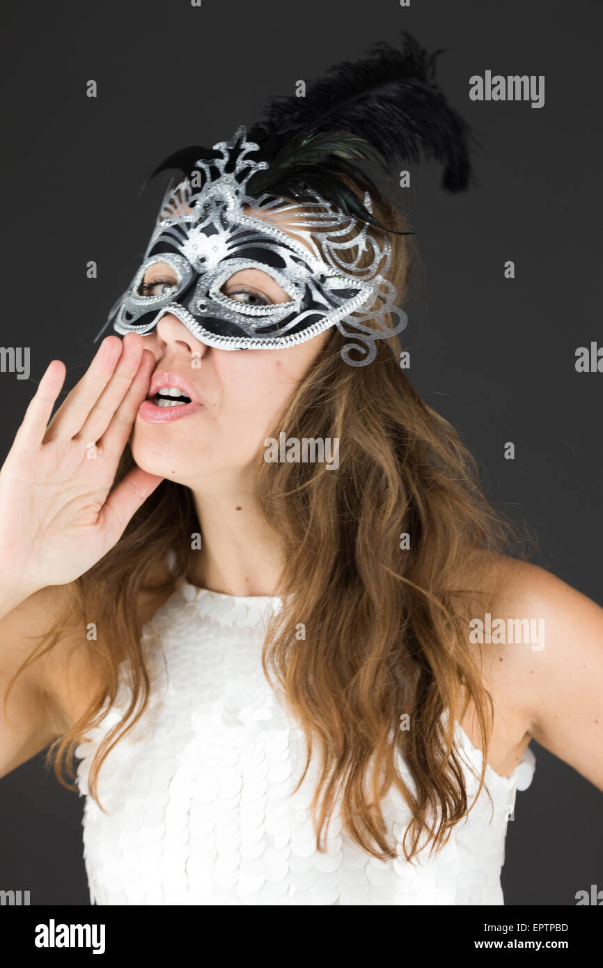 Model in studio isolated on plain grey background Stock Photo - Alamy