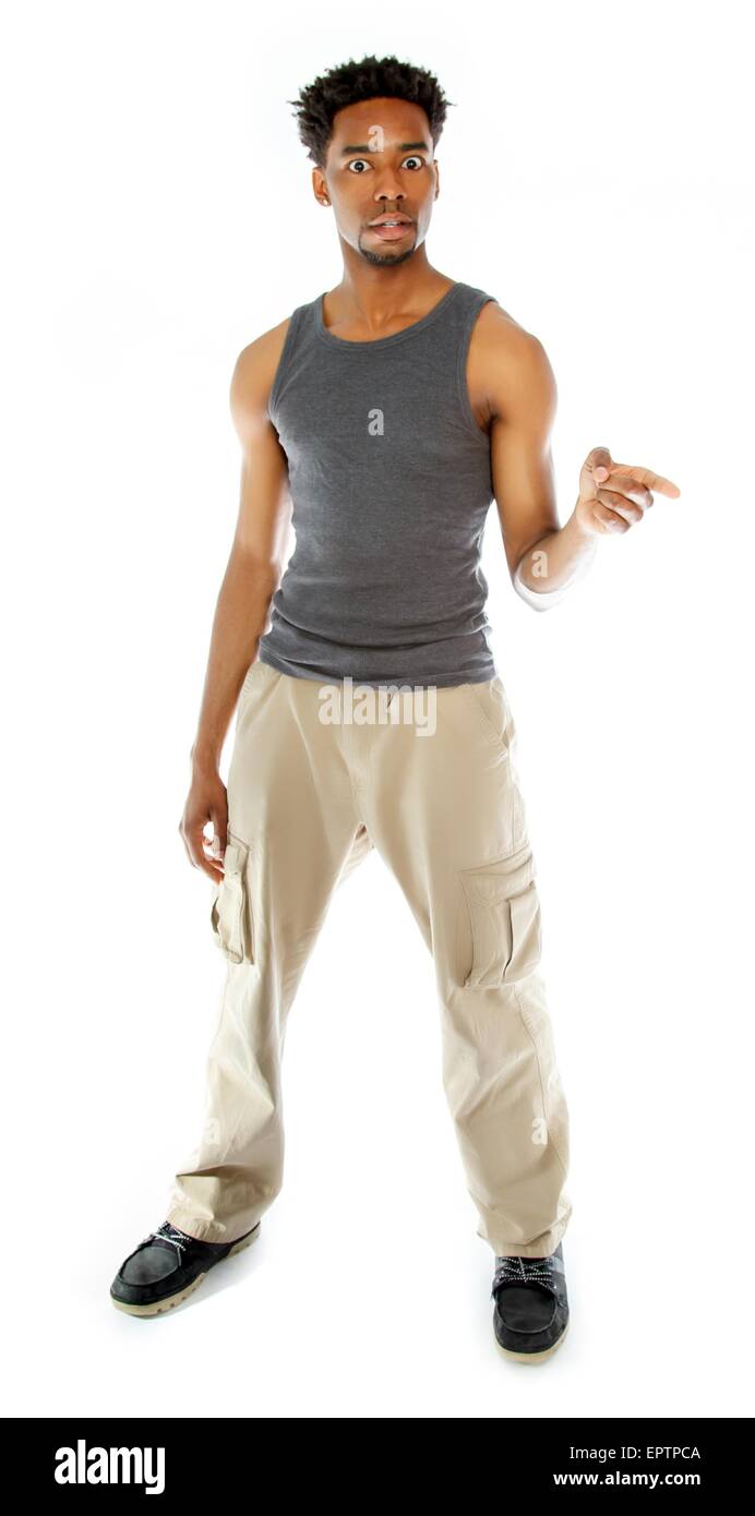 Attractive afro-american man posing in a studio isolated on a background Stock Photo - Alamy