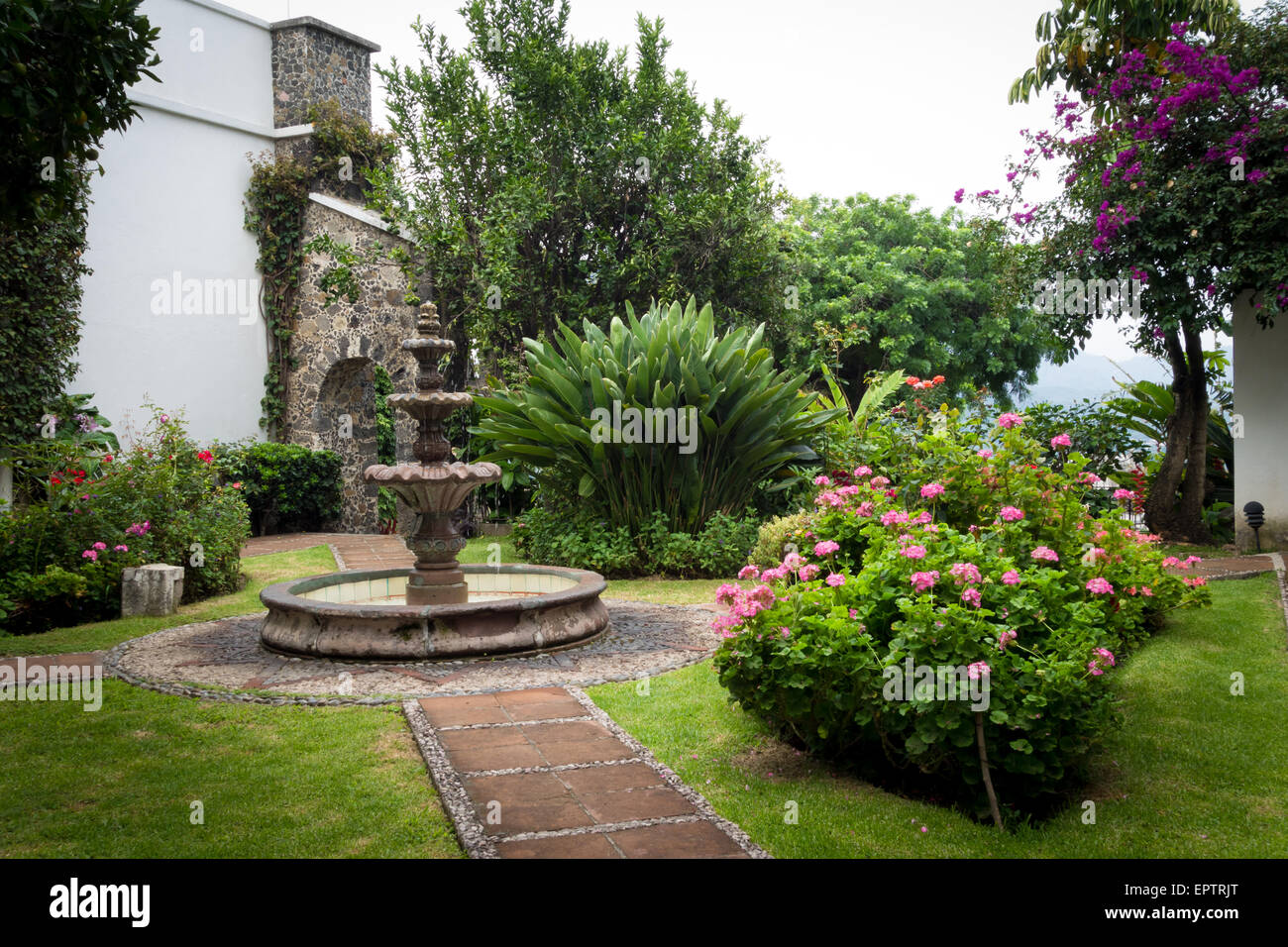 Fountain in a garden, Xochimilco, Mexico City, Mexico Stock Photo - Alamy