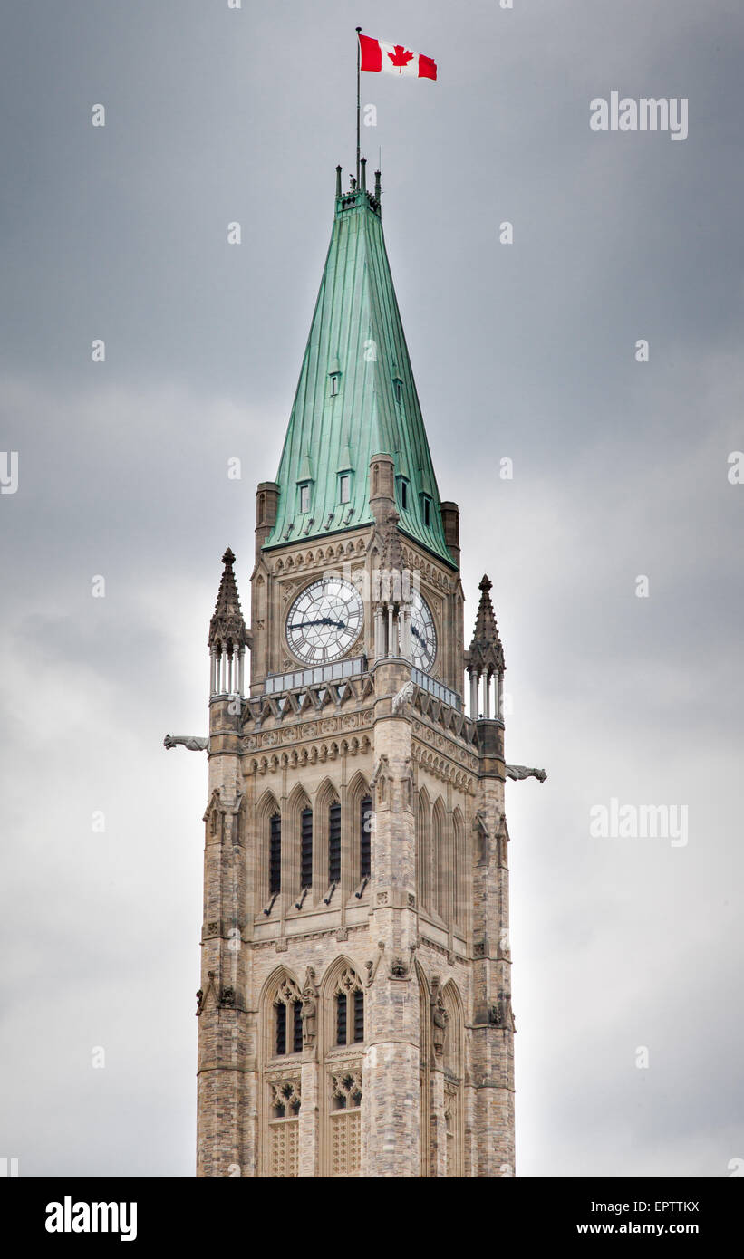 Clock tower in a parliament building, Peace Tower, Centre Block ...