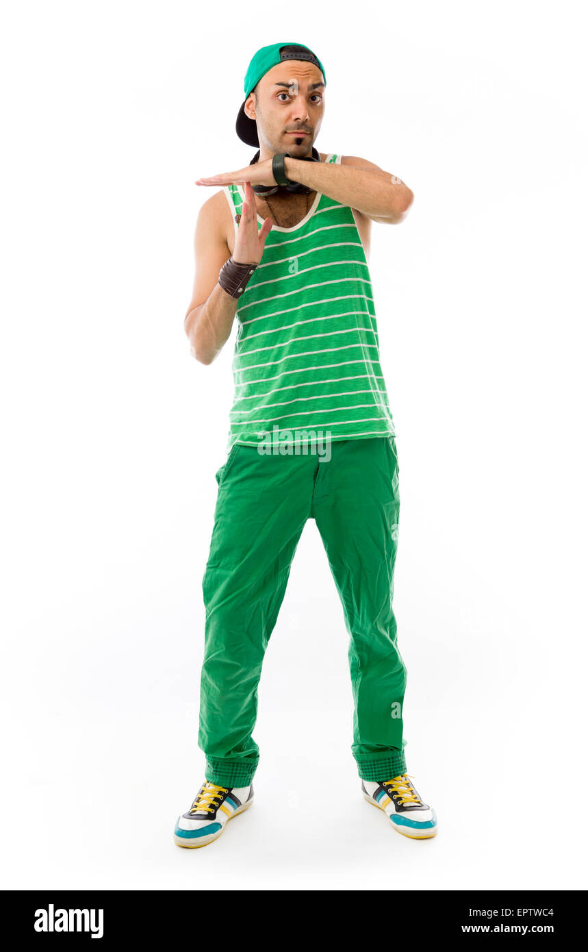 model isolated on plain background hand gesture break sign Stock Photo ...