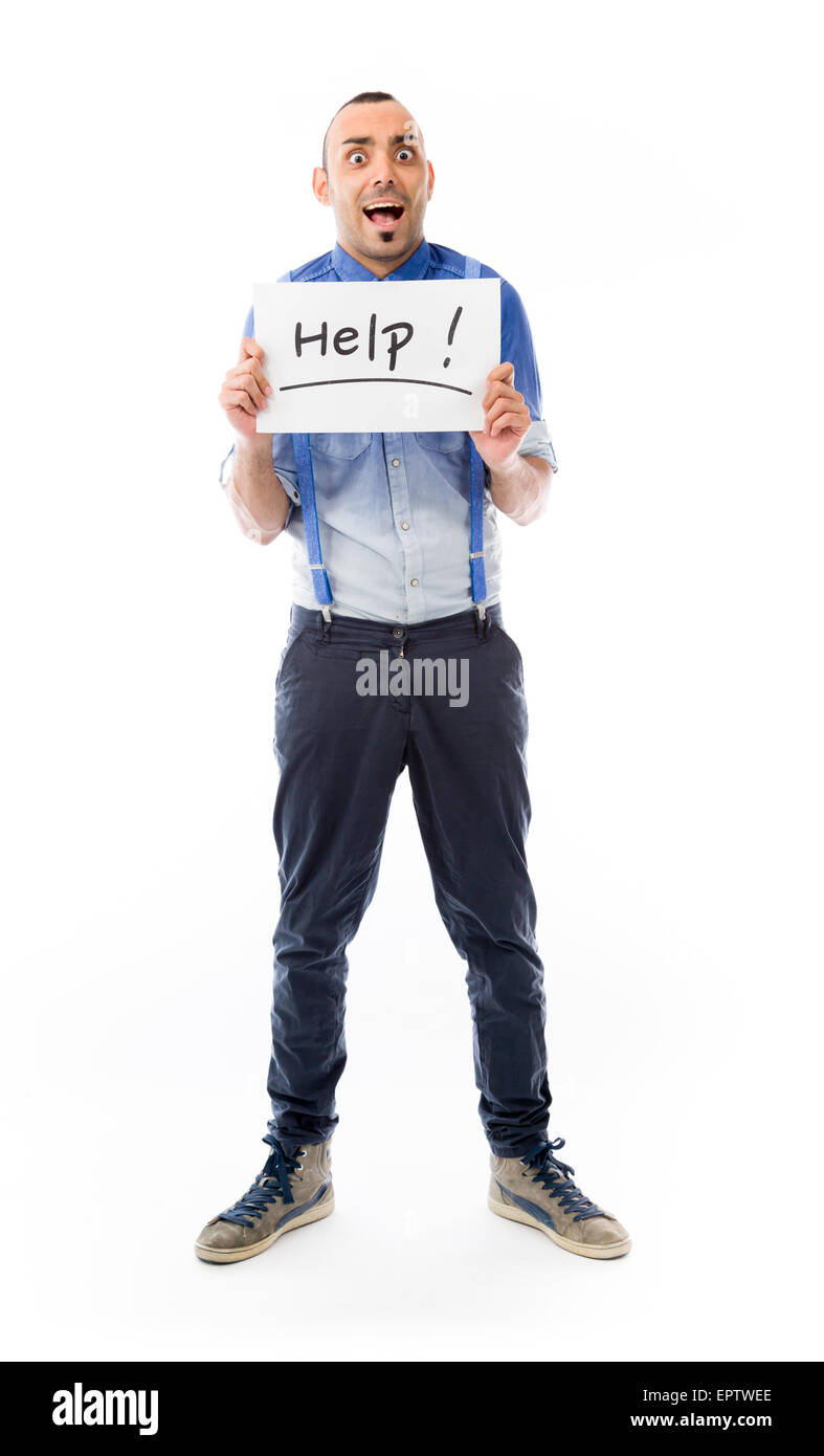 model isolated on white holding a sign Stock Photo - Alamy