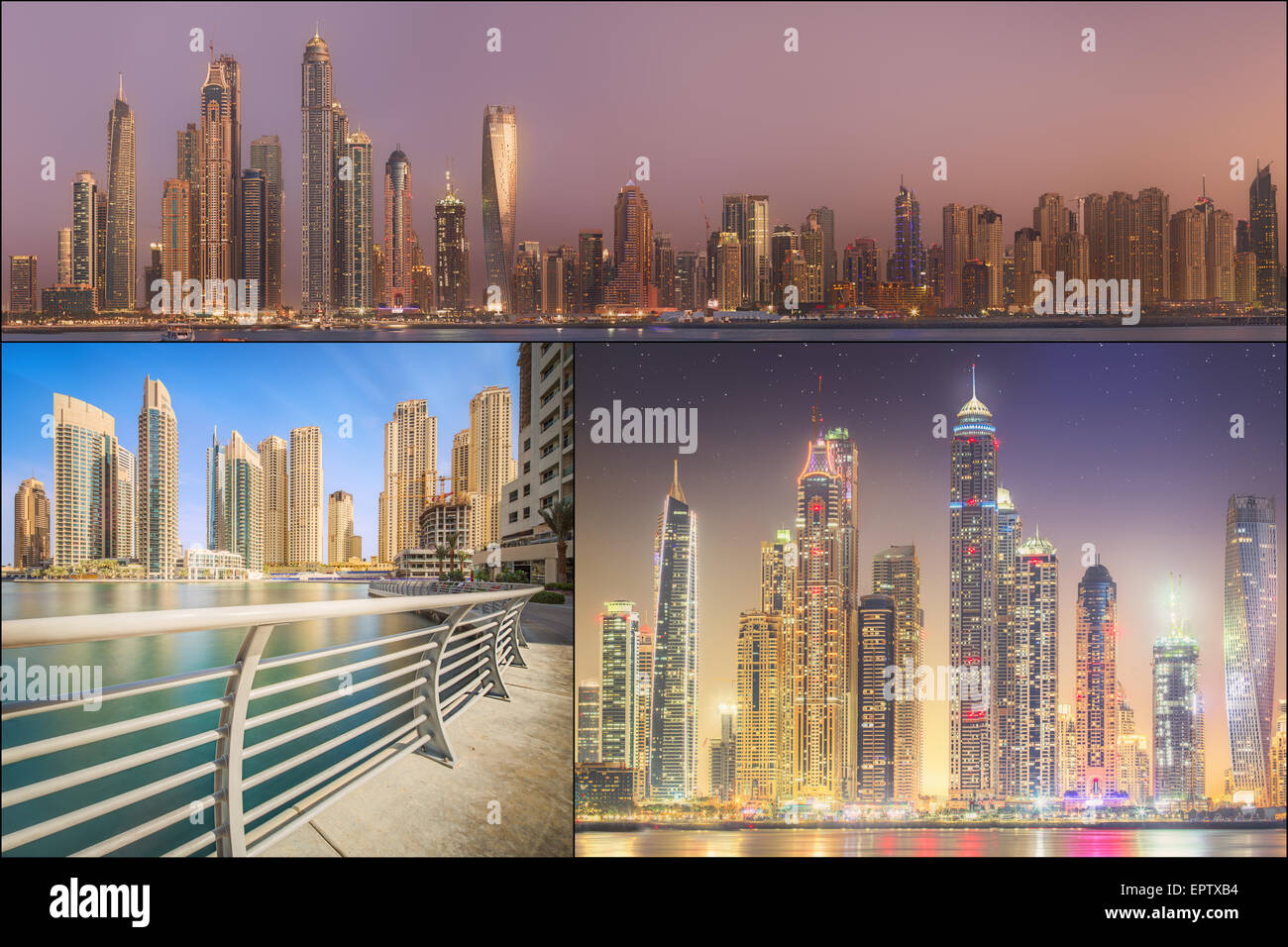 Collage of the beauty panorama at Dubai marina. Dubai, UAE Stock Photo ...