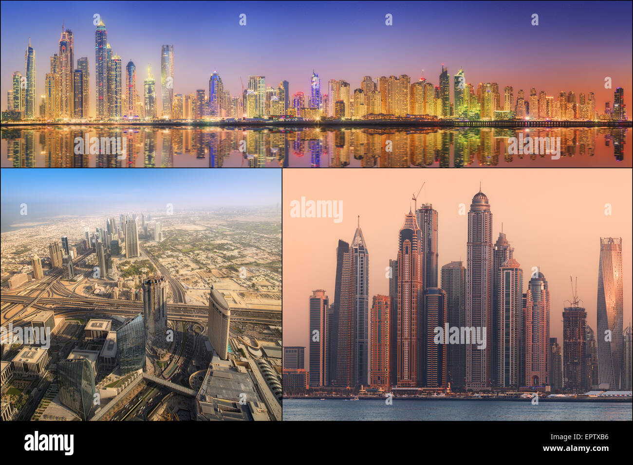 Collage of the beauty panorama at Dubai marina. Dubai, UAE Stock Photo ...