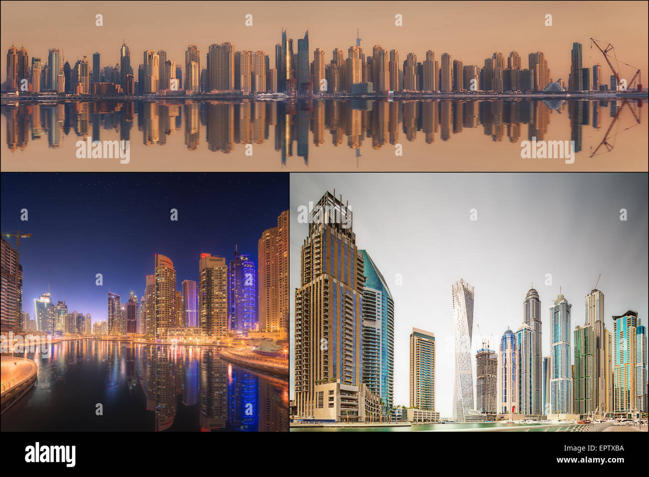 Collage of the beauty panorama at Dubai marina. Dubai, UAE Stock Photo ...