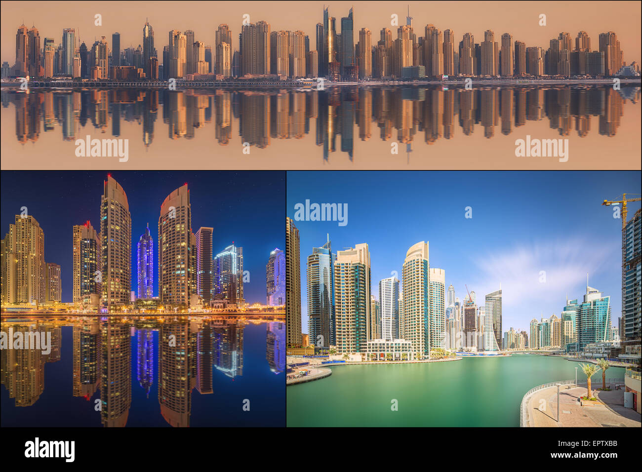 Collage of the beauty panorama at Dubai marina. Dubai, UAE Stock Photo ...