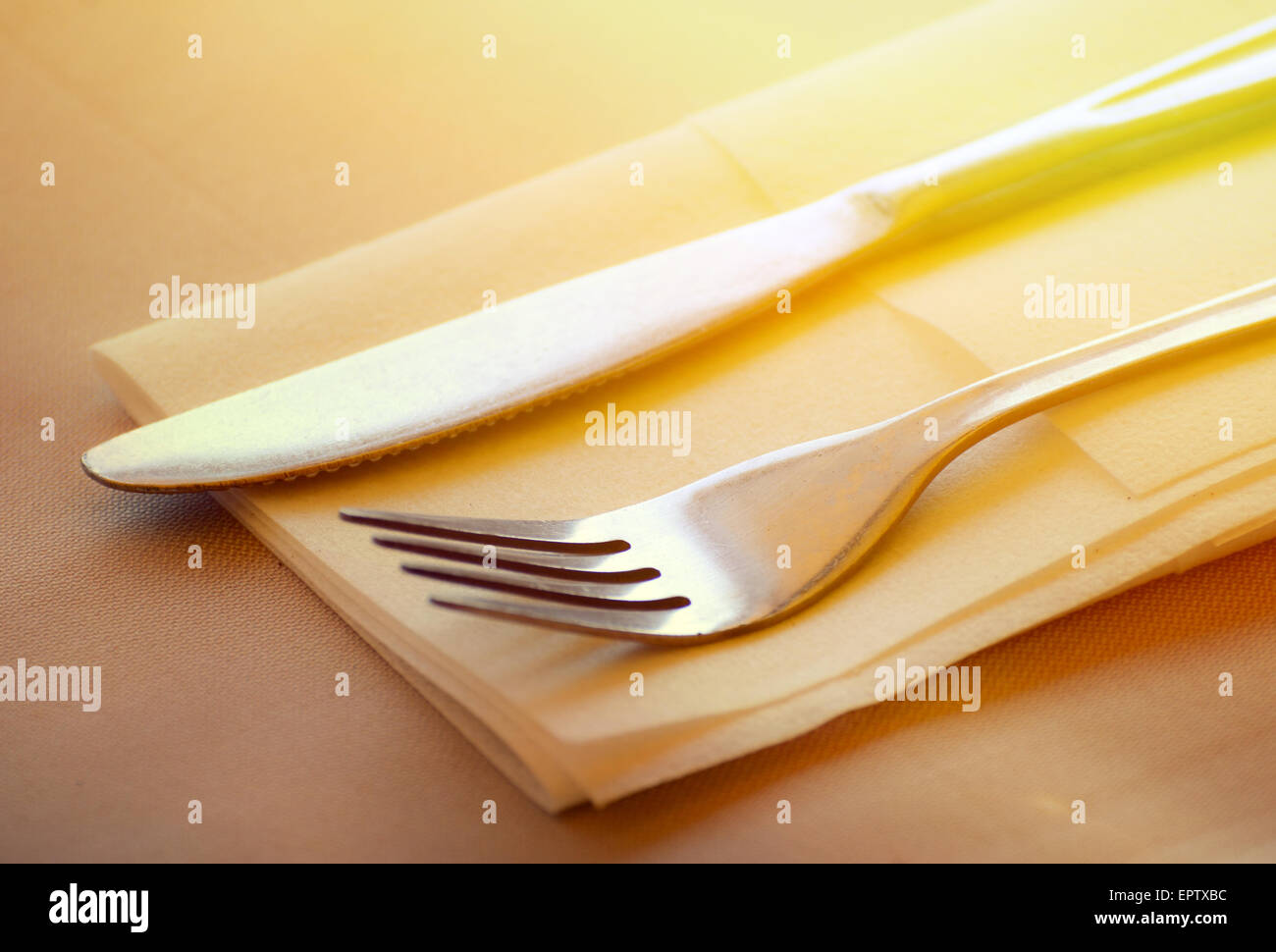 Fork and knife restaurant table set Stock Photo - Alamy