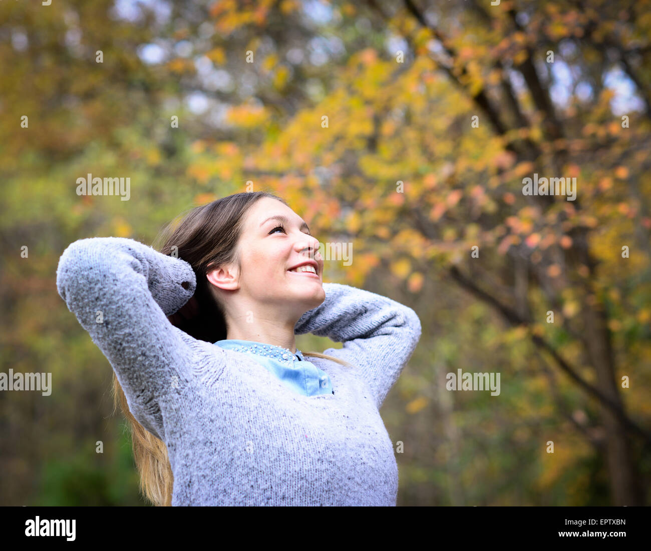 Happy woman enjoying nature hi-res stock photography and images - Alamy