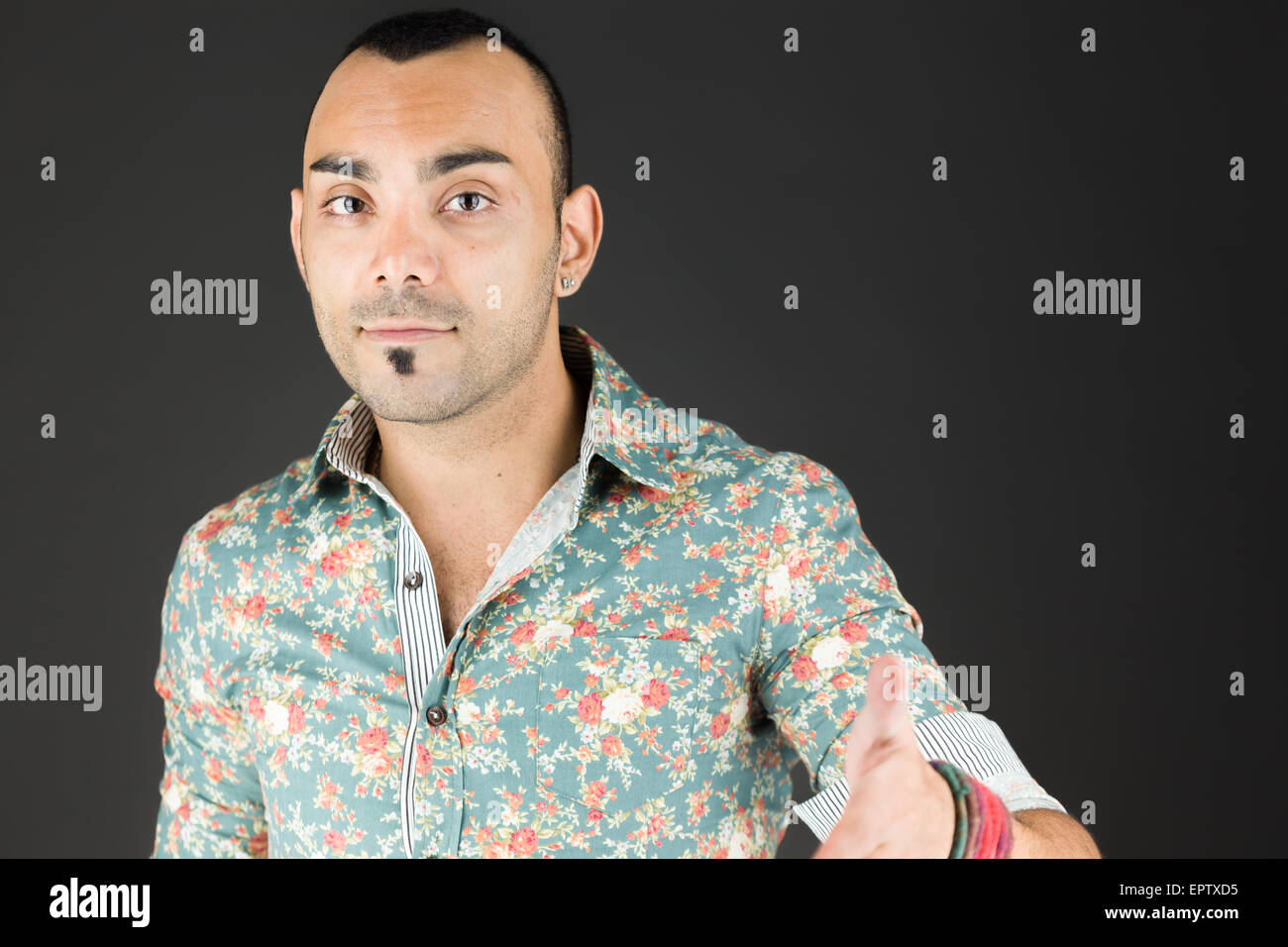 Model in studio isolated on plain grey background Stock Photo - Alamy