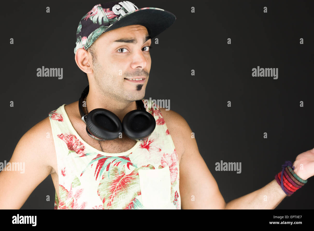 Model in studio isolated on plain grey background Stock Photo - Alamy