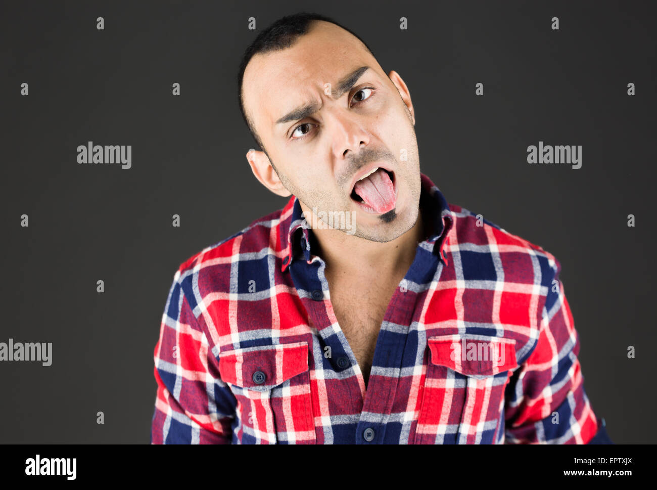 Model in studio isolated on plain grey background Stock Photo - Alamy