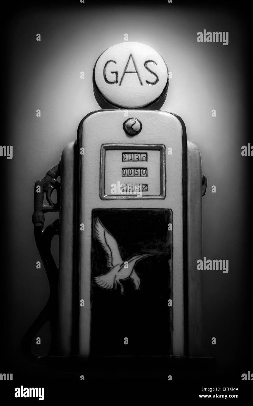 Black and white close up of model retro gas pump with vignette Stock ...
