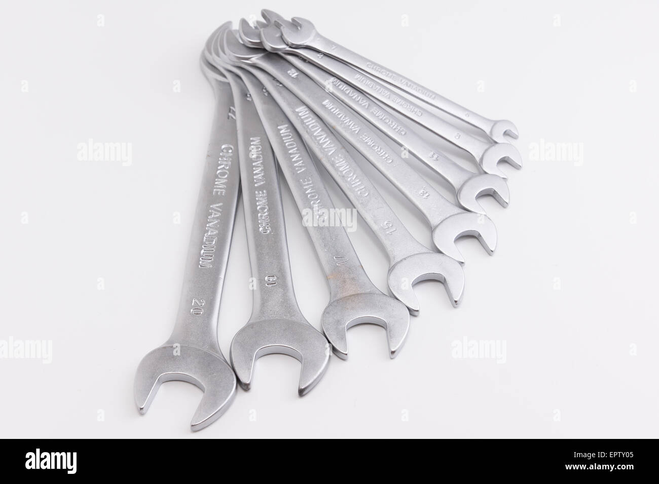 set of wrenches made of steel and located on a white background Stock ...