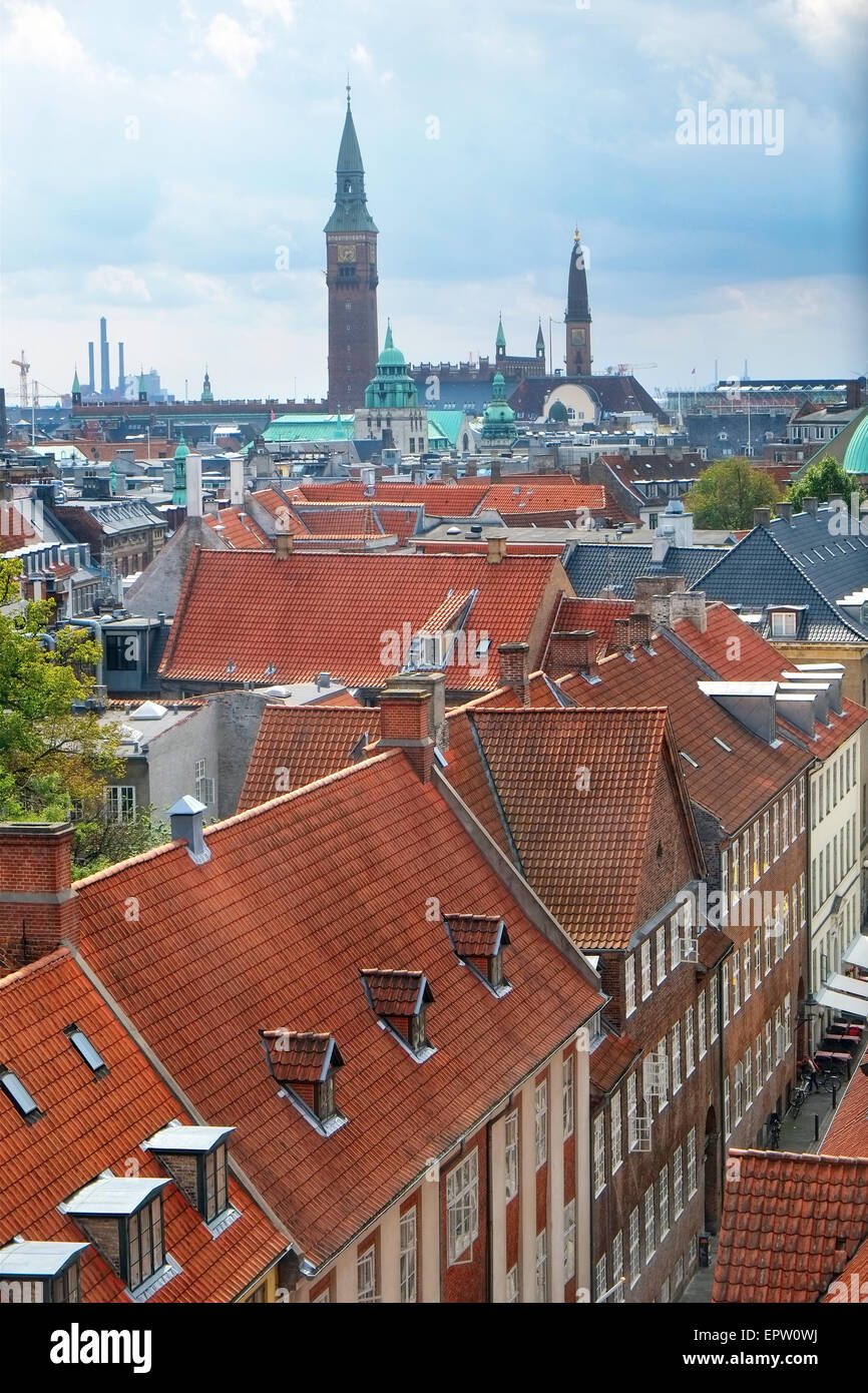The view from the Round Tower on red roofs and the Clock tower of ...