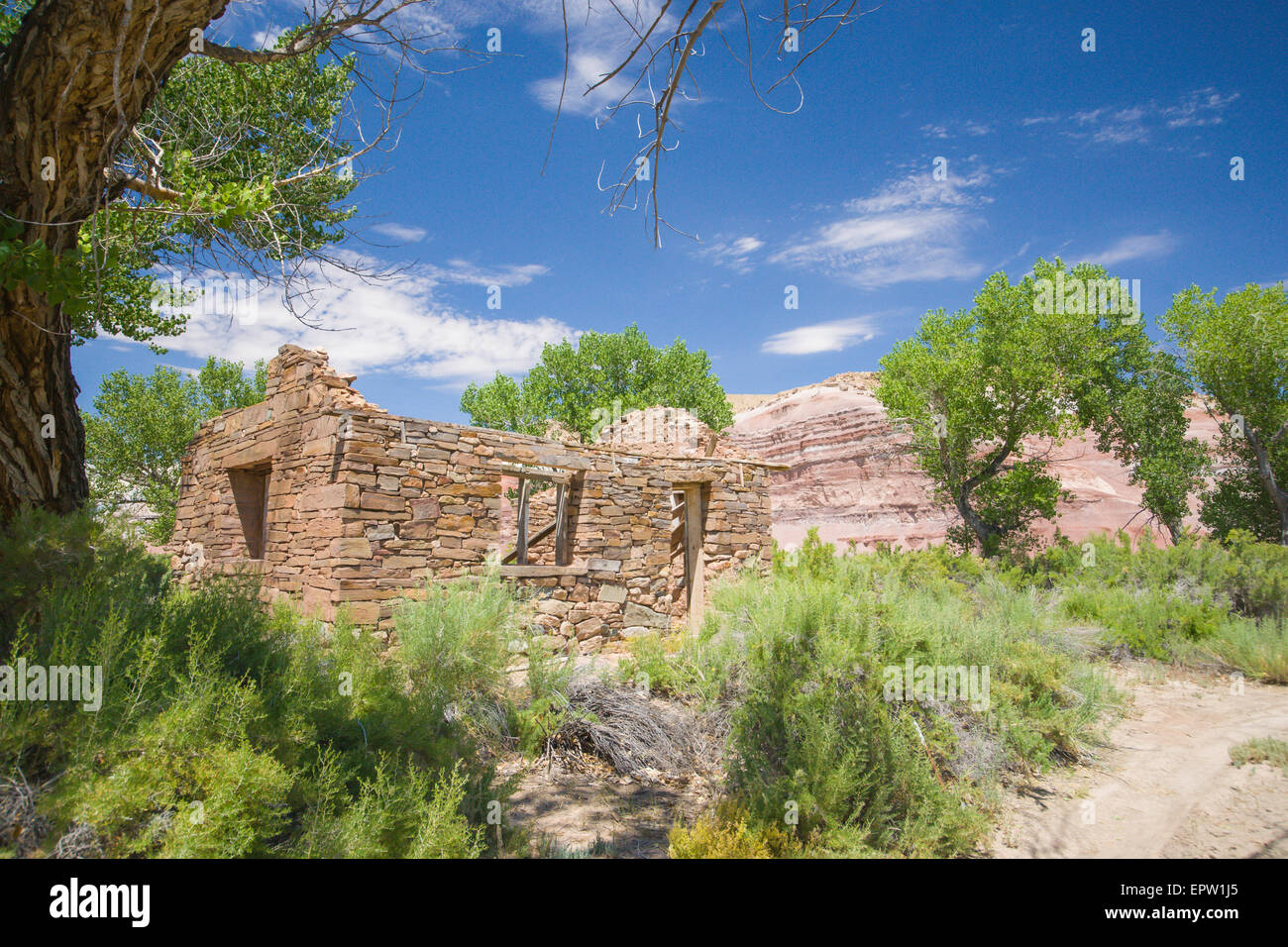 Stone and rock of an aging settler homestead cabin in southern Utah ...