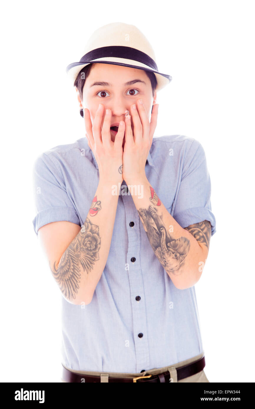 Young woman looking scared Stock Photo - Alamy