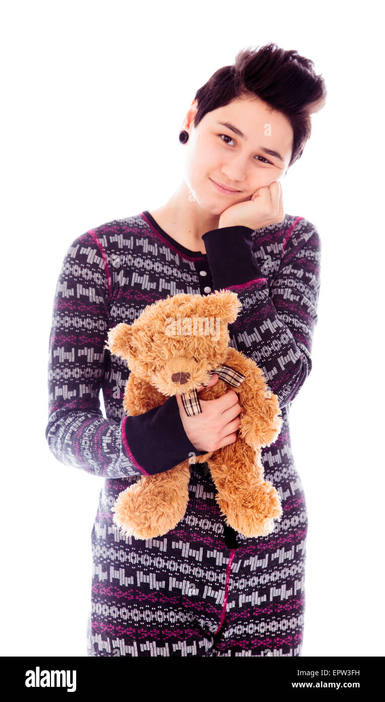 Young woman holding teddy bear Stock Photo - Alamy