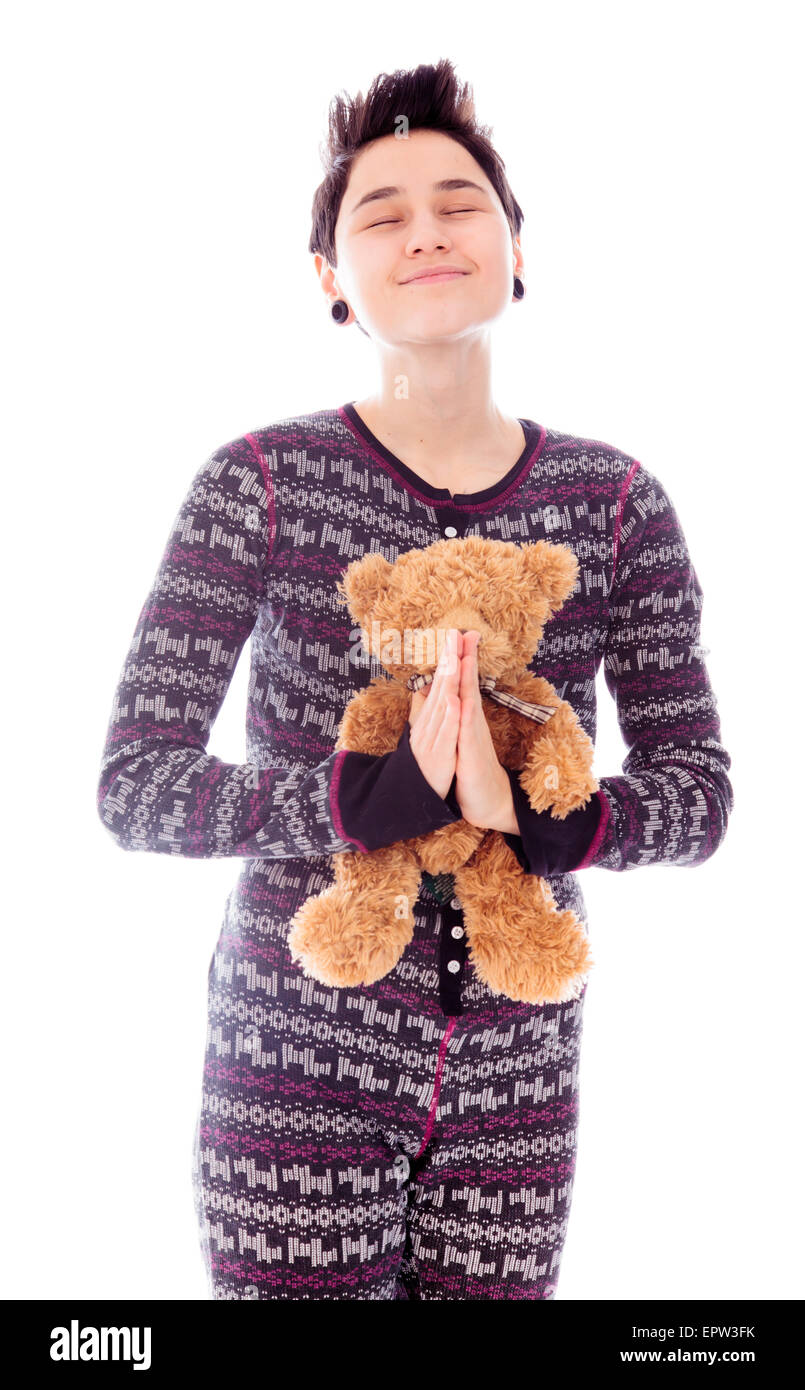 Young woman standing in prayer position Stock Photo - Alamy